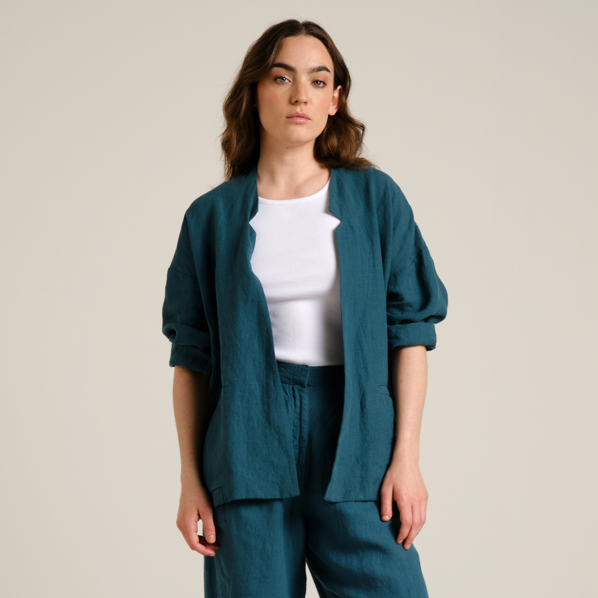DEDICATED - Loose Blazer Tanto Linen Mediterranea Green