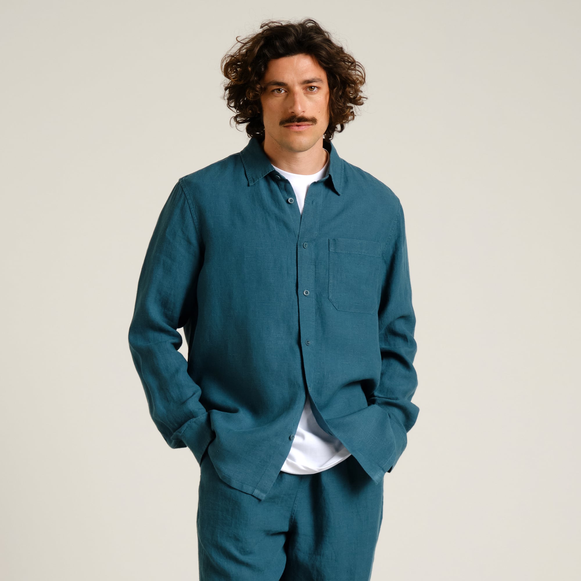 DEDICATED - Shirt Rute Linen Mediterranea Green